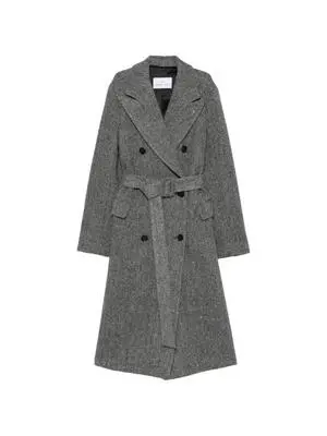 MANUEL RITZ Chevron-pattern Double-breasted Coat - Grey