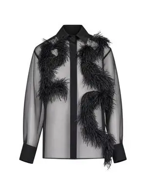 Antonelli Firenze Mirra Feather-embellished Sheer Shirt - Black