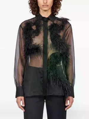 Antonelli Firenze Mirra Feather-embellished Sheer Shirt
