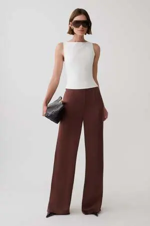 Meshki Sydney Straight Leg Satin Pants - White