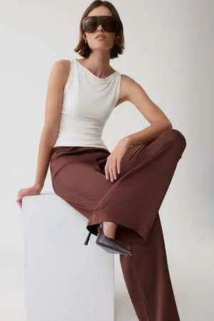Meshki Sydney Straight Leg Satin Pants - White