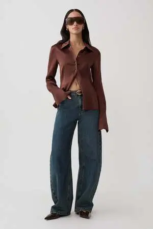 Meshki Queenie Silk Long Sleeve Shirt - Brown