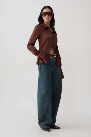Meshki Queenie Silk Long Sleeve Shirt - Brown