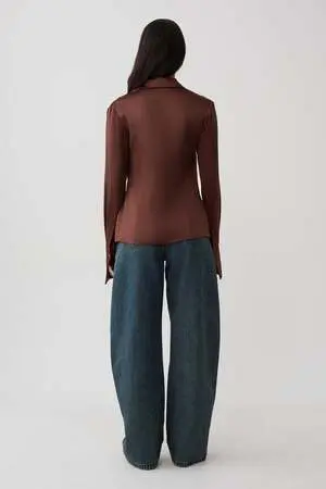 Meshki Queenie Silk Long Sleeve Shirt - Brown