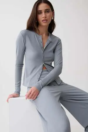 Meshki Evadne Button Down Jersey Cardigan - Blue