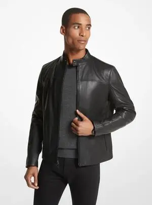 Michael Kors Leather Racer Jacket In Size By