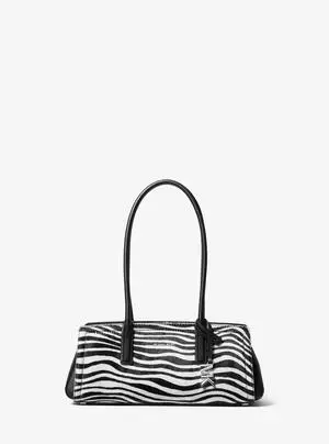 Michael Kors Laila Small Zebra Print Calf Hair Shoulder Bag In By - Black
