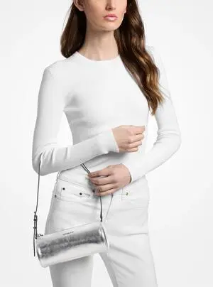 Michael Kors Izzy Small Metallic Pochette In By - Silver