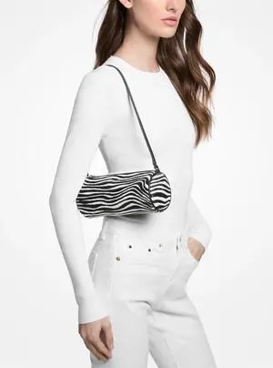 Michael Kors Izzy Small Zebra Print Calf Hair Pochette In By - Black