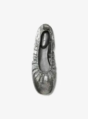 Michael Kors Bri Ruched Metallic Leather Ballet Flat In Size By - Silver