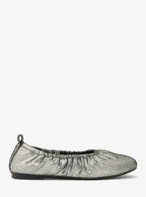 Michael Kors Bri Ruched Metallic Leather Ballet Flat In Size By - Silver