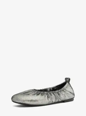 Michael Kors Bri Ruched Metallic Leather Ballet Flat In Size By - Silver