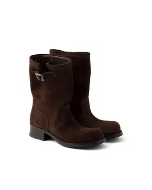 Prada Suede Mid-calf Boots - Brown