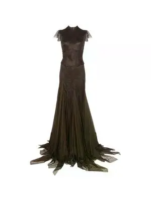 DE LA VALI Zephyra Maxi Dress In Chocolate Fine Lace - Brown