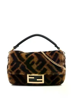 FENDI 2010-2026 Mini Zucca Shearling Chain Baguette Satchel
