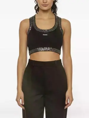 Miu Miu Sequin-embellished Knit Crop Top