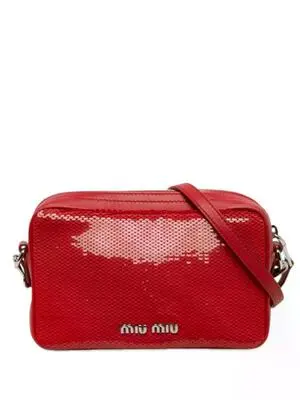 Miu Miu 2019 Sequins Paillettes And Calfskin Logo Crossbody Bag