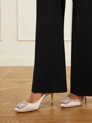 Manolo Blahnik Hangisi 70 Crystal-embellished Satin Pumps - Neutrals