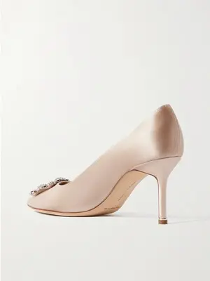 Manolo Blahnik Hangisi 70 Crystal-embellished Satin Pumps - Neutrals
