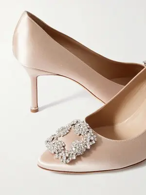Manolo Blahnik Hangisi 70 Crystal-embellished Satin Pumps - Neutrals