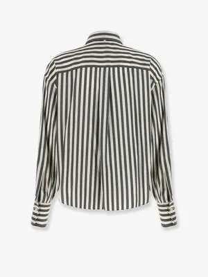 Brunello Cucinelli Striped Silk Shirt With Foulard - Grey