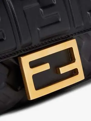Fendi Baguette Mini Leather Shoulder Bag With Embossed Ff Pattern