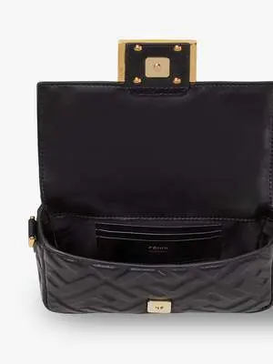 Fendi Baguette Mini Leather Shoulder Bag With Embossed Ff Pattern