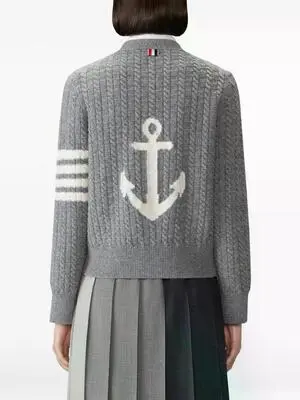 Thom Browne Merino-wool 4-bar Anchor-intarsia Cardigan - Grey