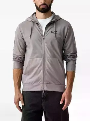 EA7 Logo-print Zip-up Hoodie - Grey