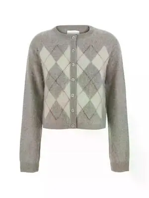 Soft Goat Argyle-knit Cardigan - Grey