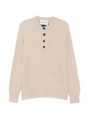 AMARANTO Ribbed-knit Button-fastening Sweater - Neutrals