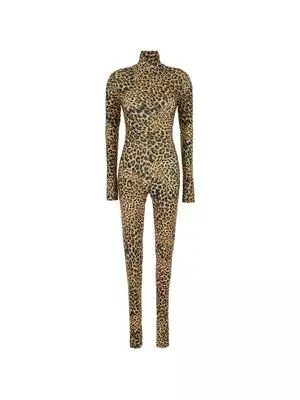 Norma Kamali Leopard-print High-neck Jumpsuit