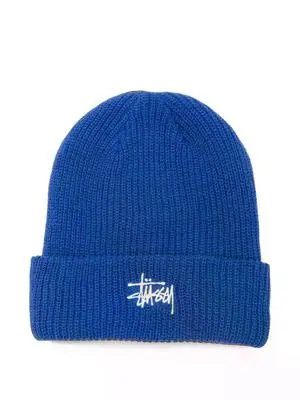 StÜssy Logo-embroidered Ribbed-knit Beanie Hat - Blue