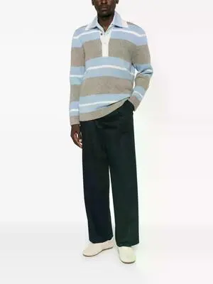 AMARANTO Striped Button-fastening Polo Shirt - Grey