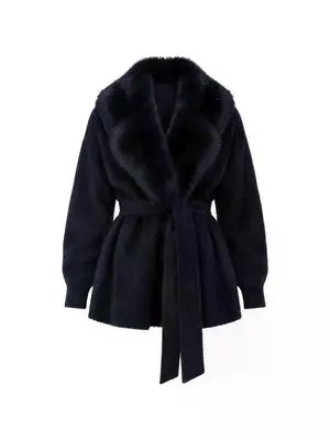 Pho Firenze Faux-fur Collar Belted Cardigan - Blue