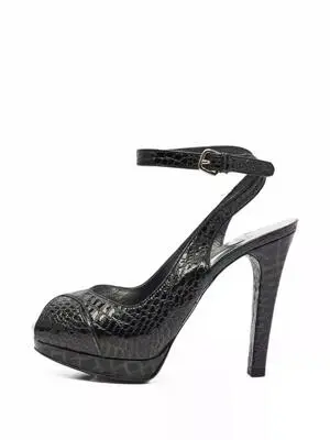 STUART WEITZMAN Python-embossed Peep-toe Pumps