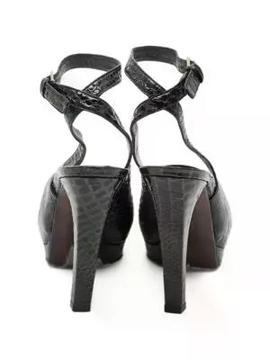 STUART WEITZMAN Python-embossed Peep-toe Pumps