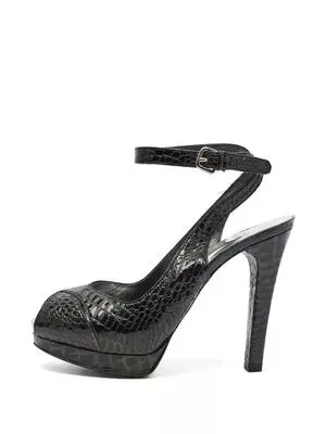 STUART WEITZMAN Python-embossed Peep-toe Pumps - Black