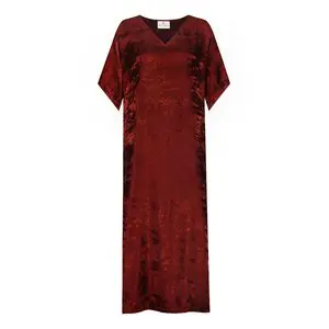 DHARA SHETH, DUBAI Shadow Of Sequin Shimmer Long Kaftan Party Dress With Side Slit - Red
