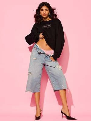 Victoria's Secret Angel Essentials Vsfs '26 Iconic Fleece Crop Crewneck Sweatshirt - Black