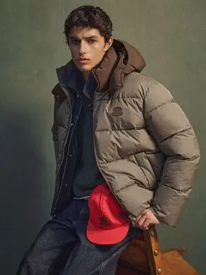 REISS Scott Monogram Check Puffer Jacket With Detachable Hood