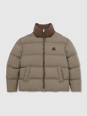 REISS Scott Monogram Check Puffer Jacket With Detachable Hood
