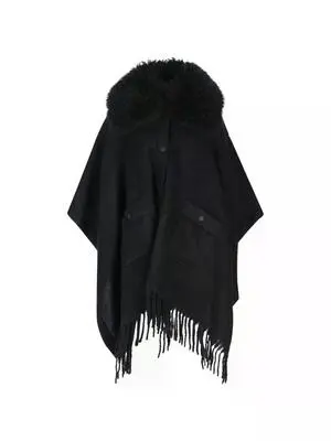Moncler Shearling-collar Fringed-hem Cape