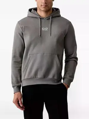 EA7 Logo-print Drawstring Hoodie - Grey