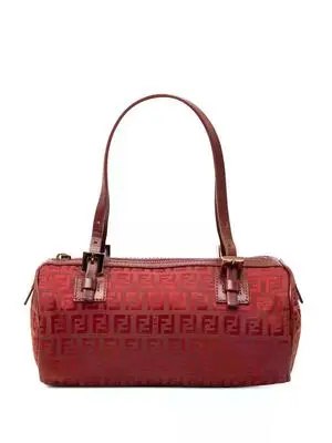 Fendi 2000-2010 Zucchino Canvas Barrel Handbag - Red