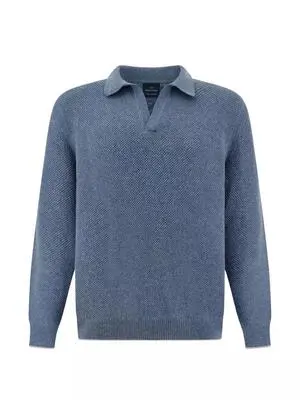 Paul & Shark Open-collar Long-sleeve Knitted T-shirt - Blue