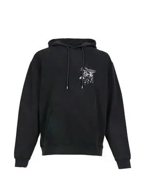 SHT Graphic-print Washed-effect Hoodie - Black