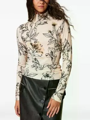 TWINSET Turtleneck Jumper With Floral Print - Neutrals