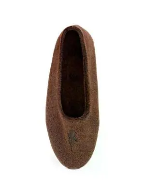 THE EROSE Shearling Rose-embroidered Ballet Flats