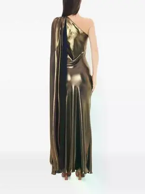 TESSITURA Golden One-shoulder Metallic-effect Maxi Dress